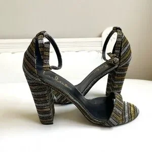 Shoes | Lulus Metallic Stripes Block Heel Oprn Toe Sandal Shoe Gold ...